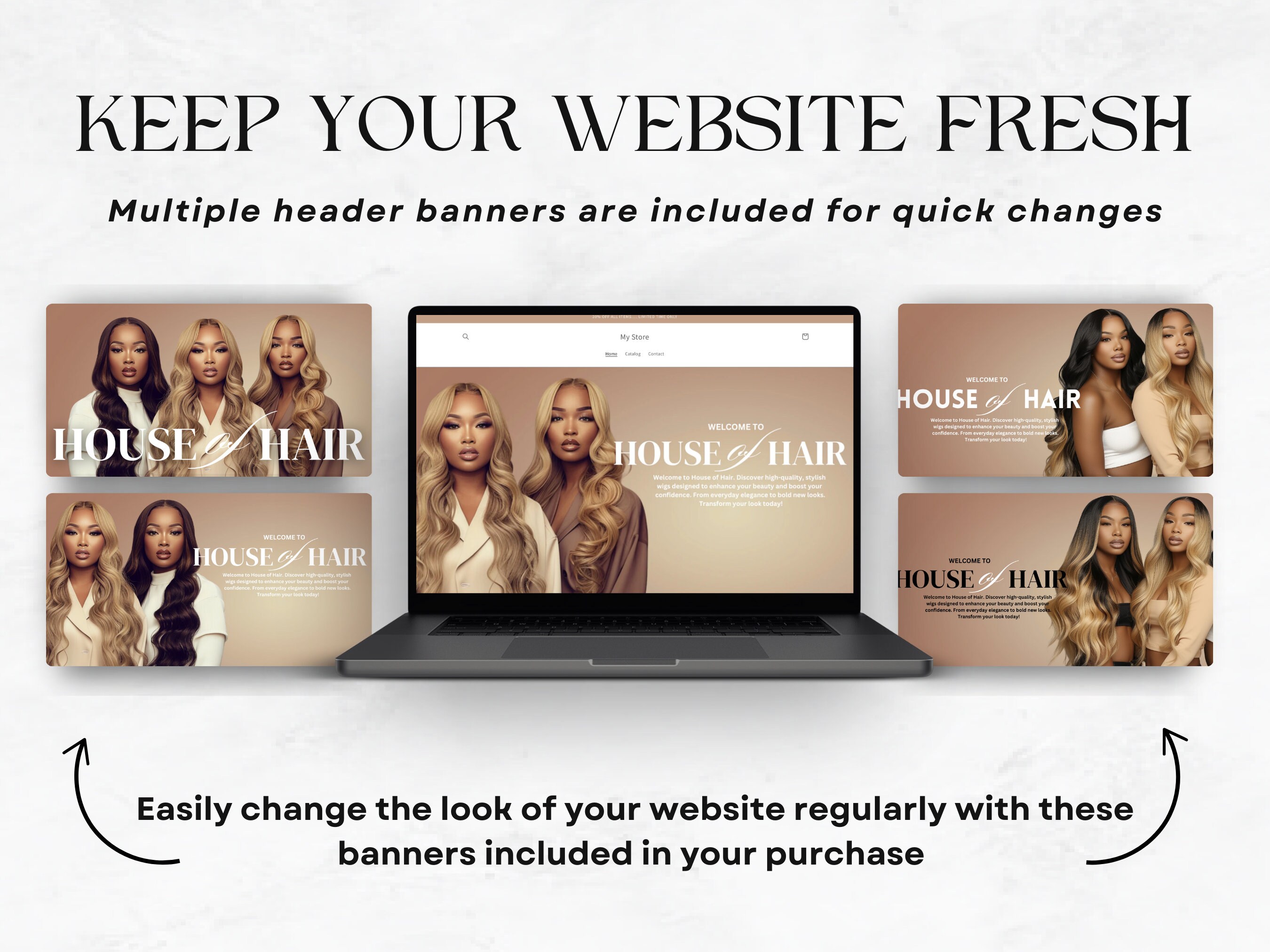 SHOPIFY Theme for Hair Business, Modern Boutique Luxury Banners for ...
