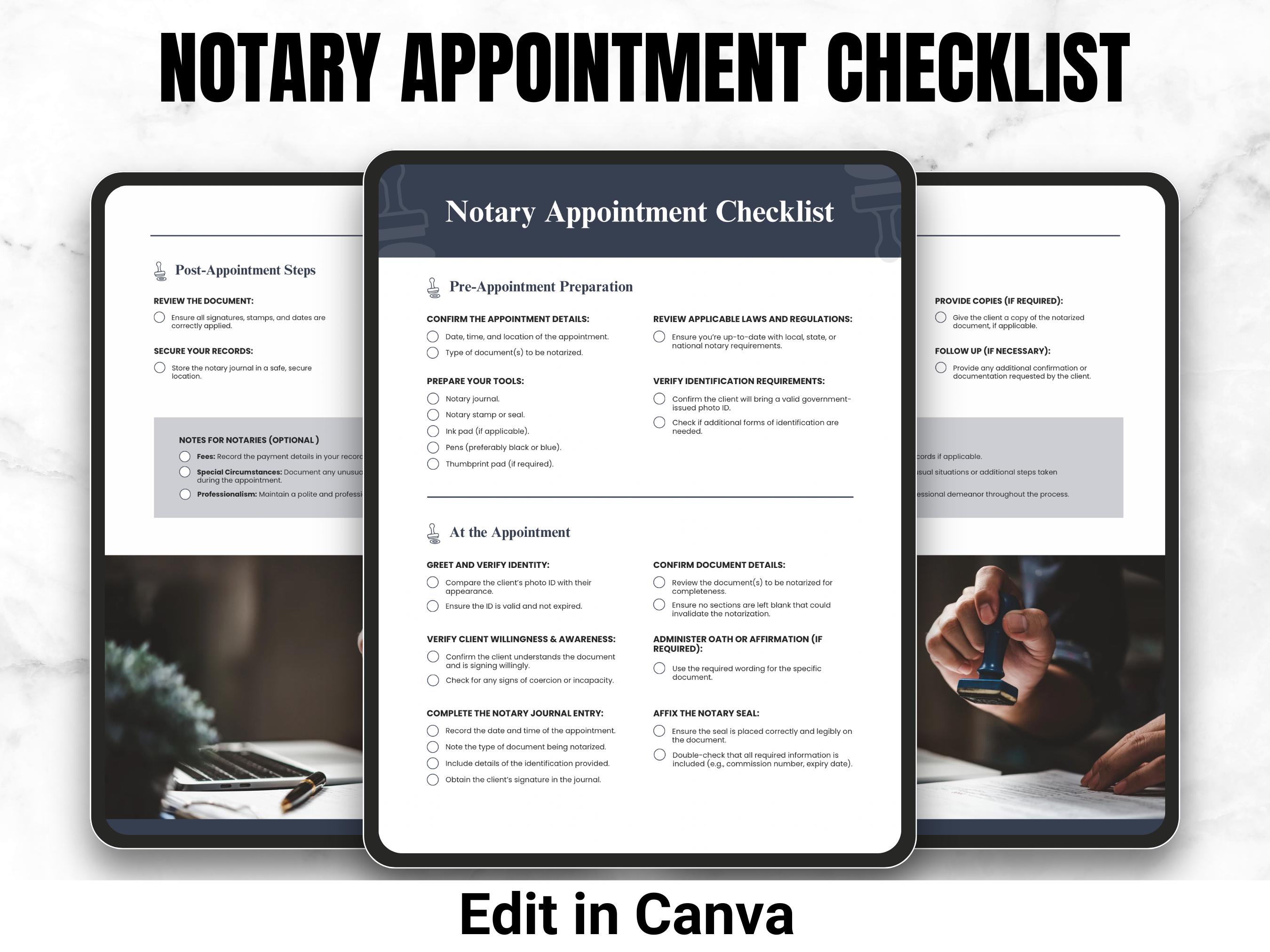 Mobile Notary Appointment Checklist - Notary Signing Agent Forms ...