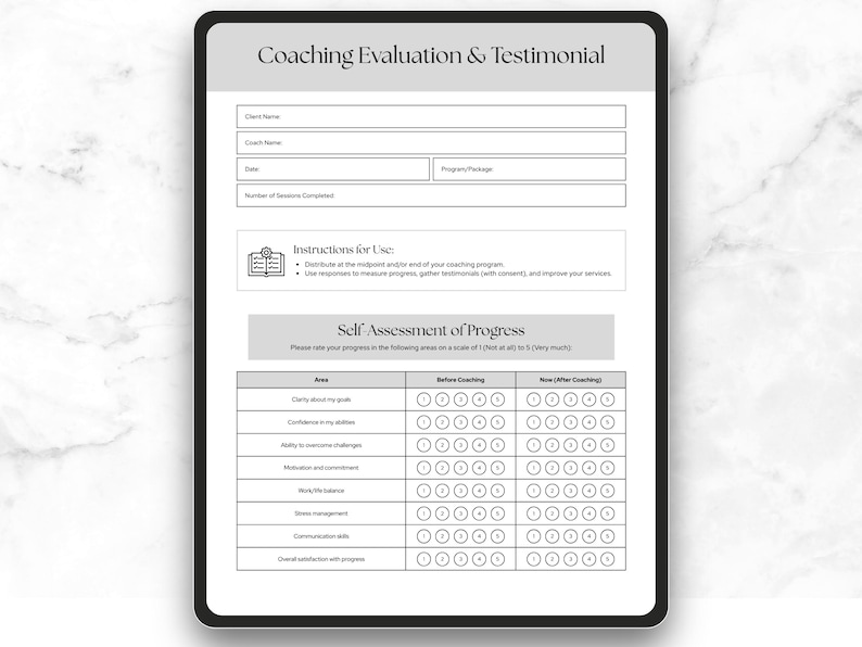 Coach Evaluation Form, Printable Coaching Assessment, Digital Download ...