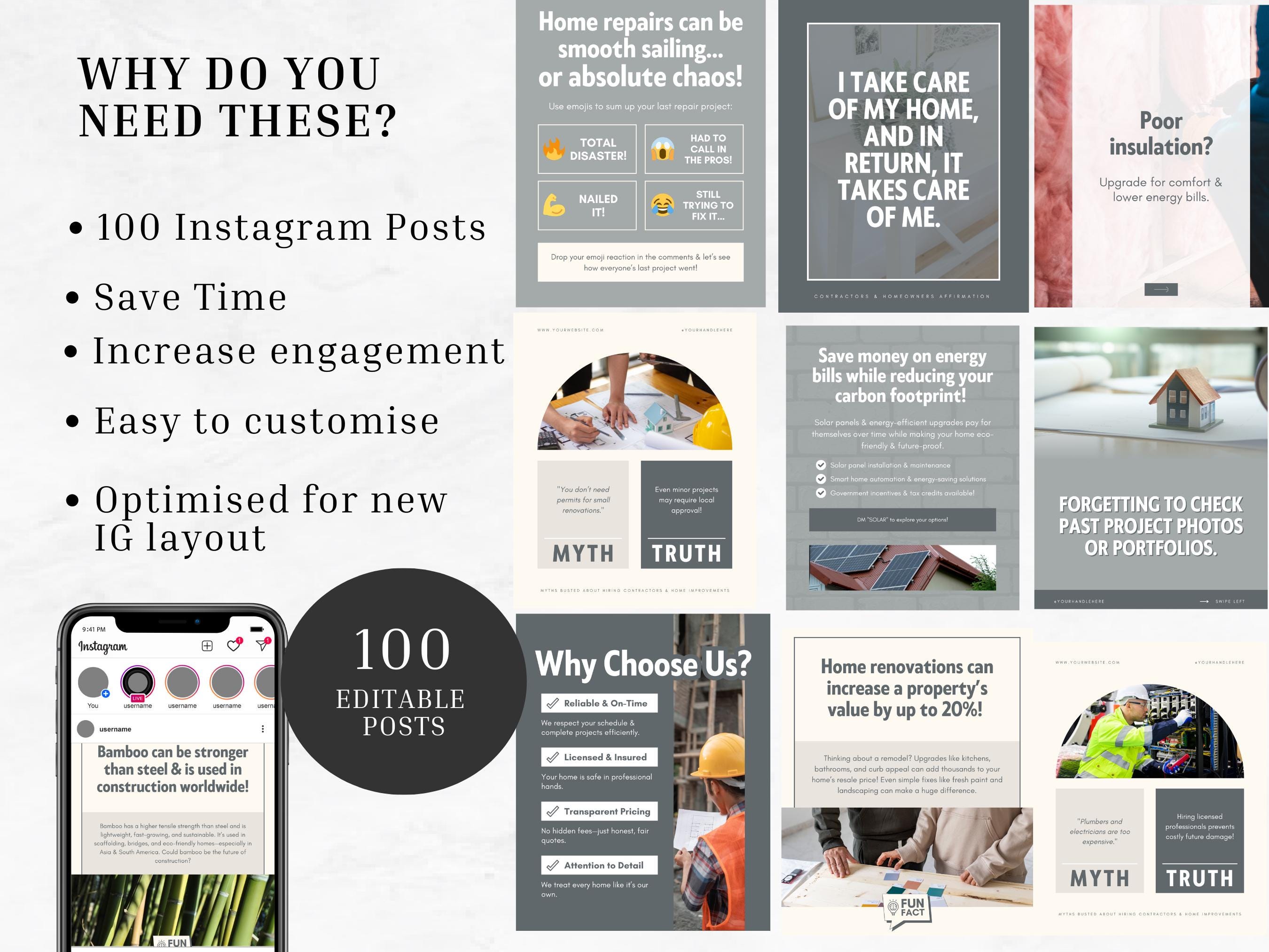 Contractor Social Media Post Templates, Editable Instagram Templates ...