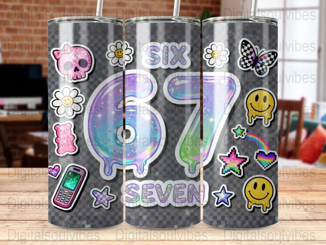 Six Seven 6 7 Digital PNG, Iridescent Tumbler Wrap, Glitter Numbers ...