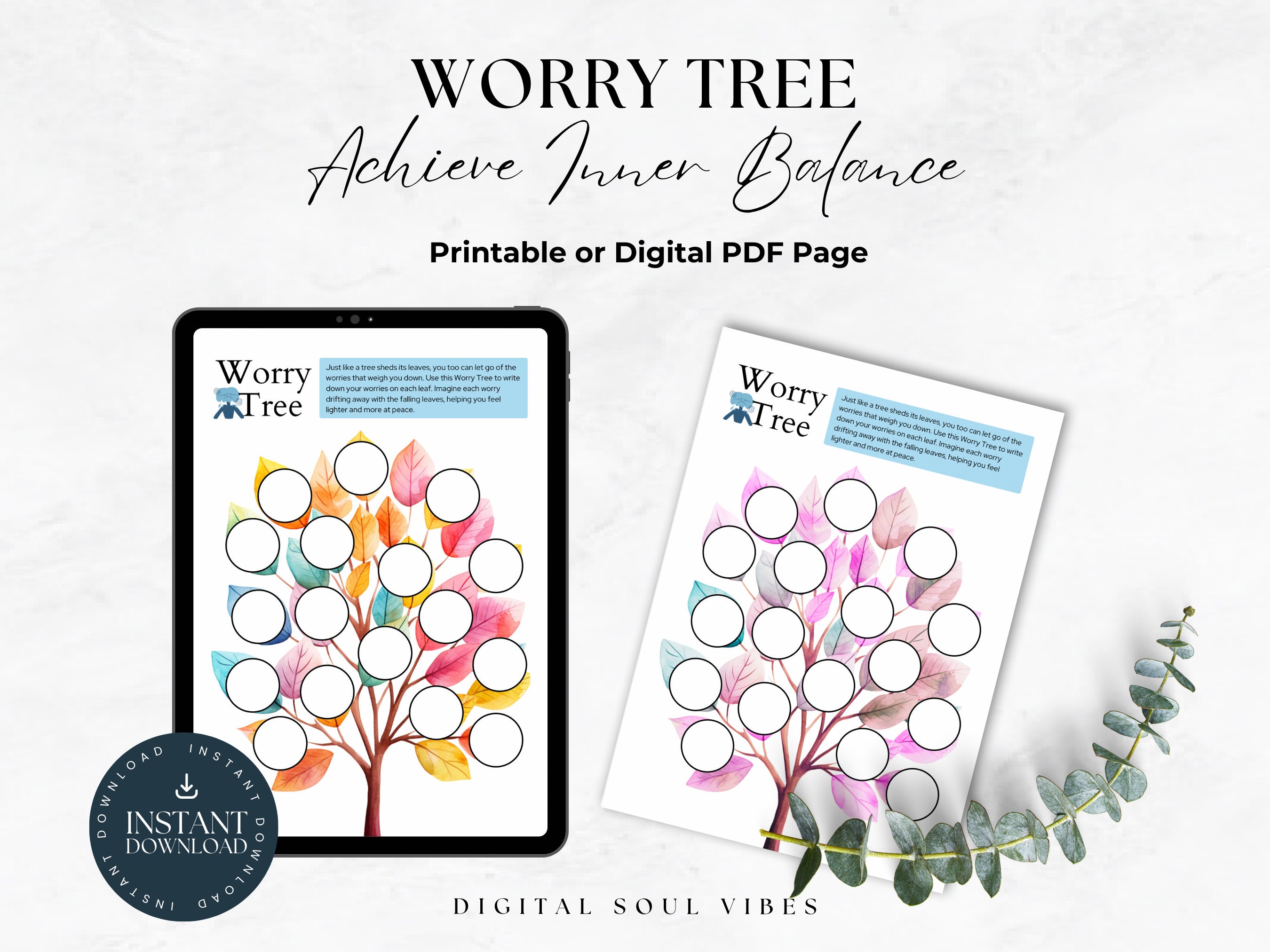 The Worry Tree Poster to Combat Negative Thinking, Anxiety Management ...