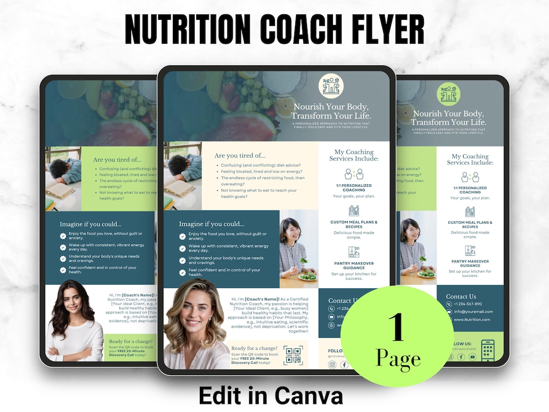 Nutrition Coach Flyers, Editable Wellness Templates, Health Coach ...