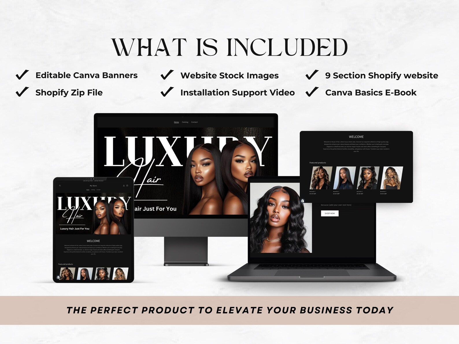 Modern Custom Shopify Theme for Lace Front Wig Shop Luxury Black Design ...