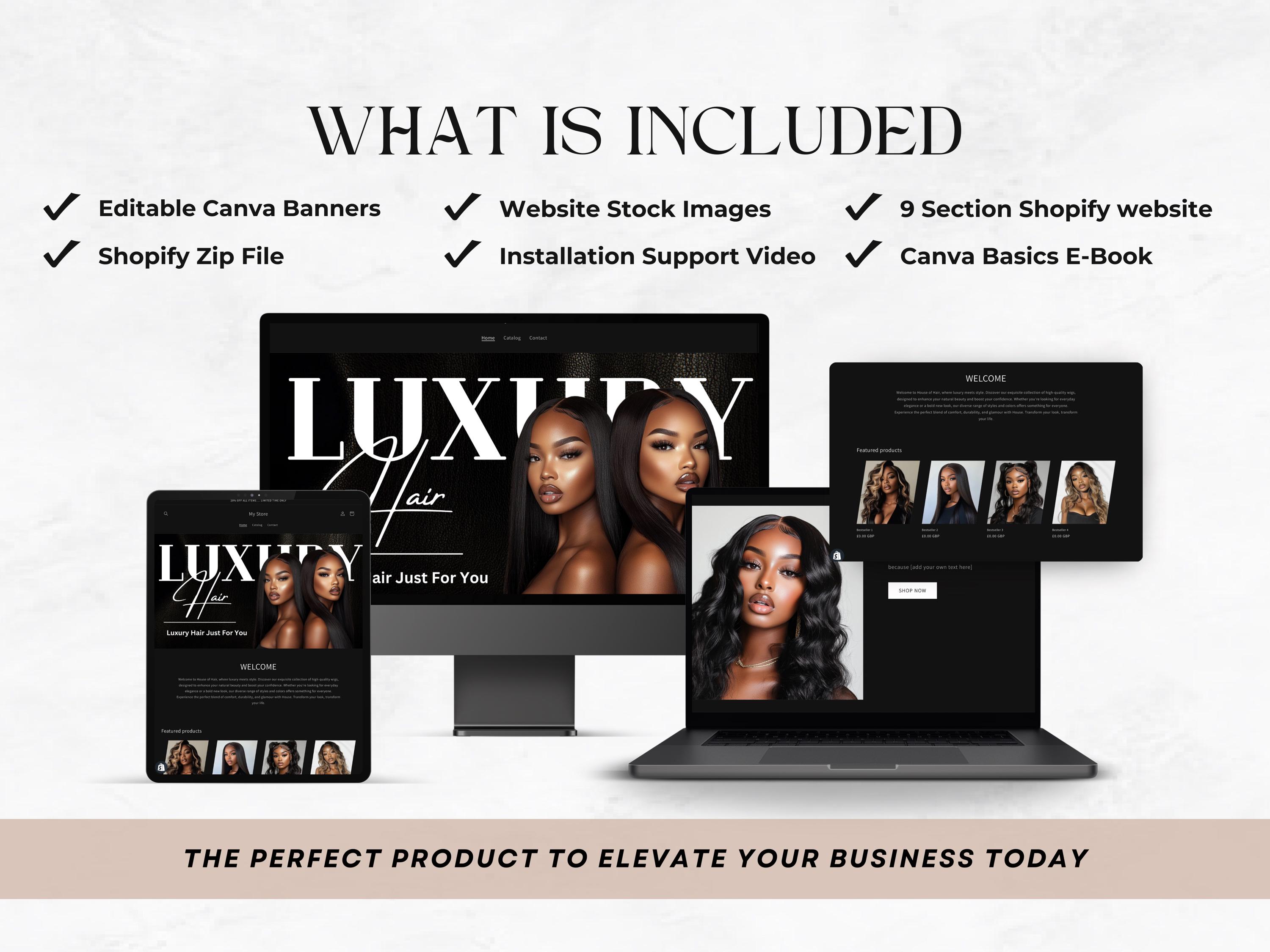 Modern Custom Shopify Theme for Lace Front Wig Shop Luxury Black Design ...
