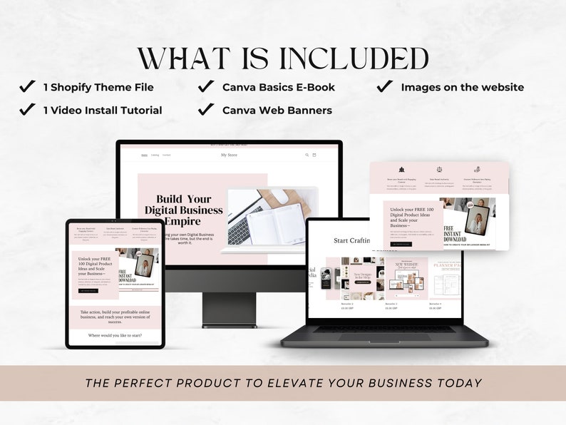 Pink Shopify Theme for Digital Products, Sell on Etsy Website Template for Digital Product, PLR ...