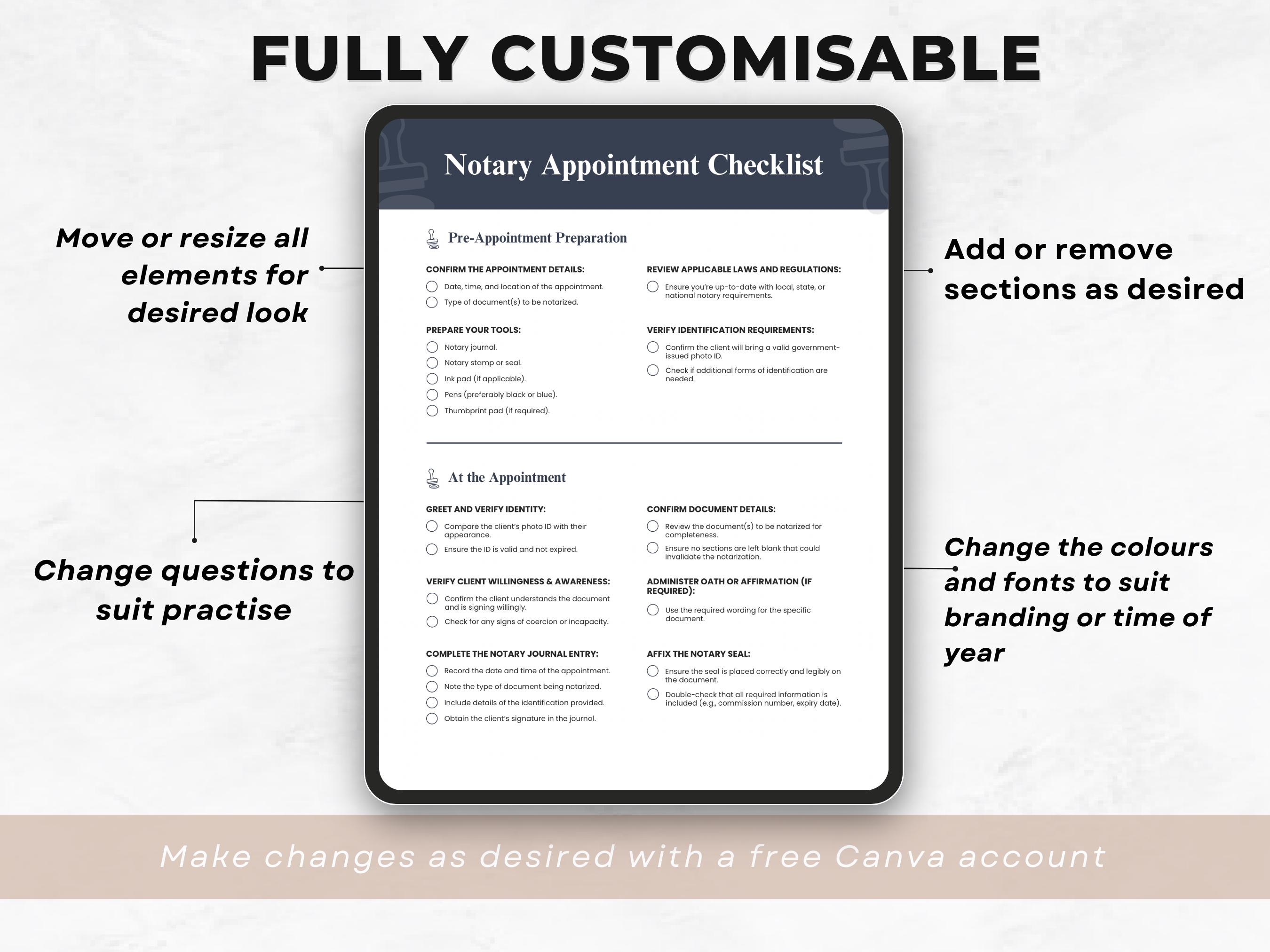 Mobile Notary Appointment Checklist - Notary Signing Agent Forms ...