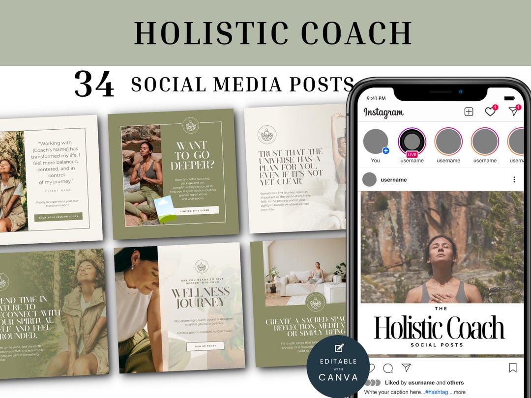 Mental Health Holistic Coach Instagram Post Template Canva Social Media ...