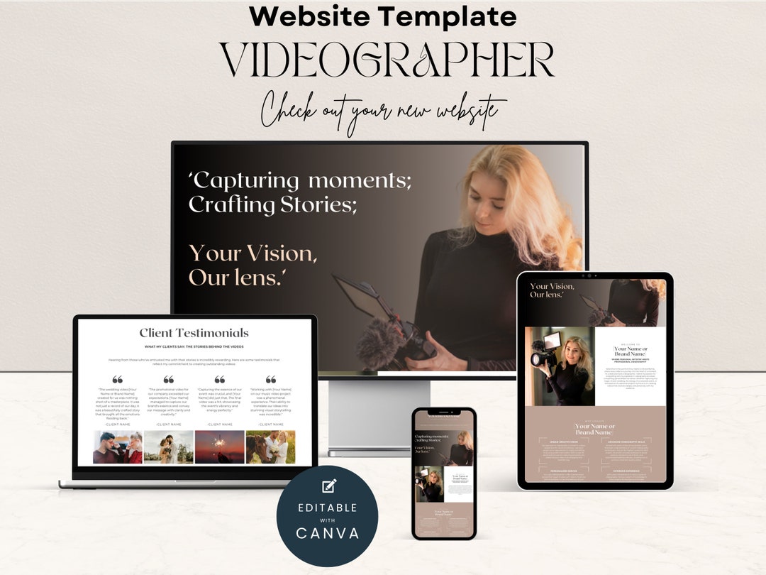 Videographer Business Canva Website Template, Photographer Landing Page ...