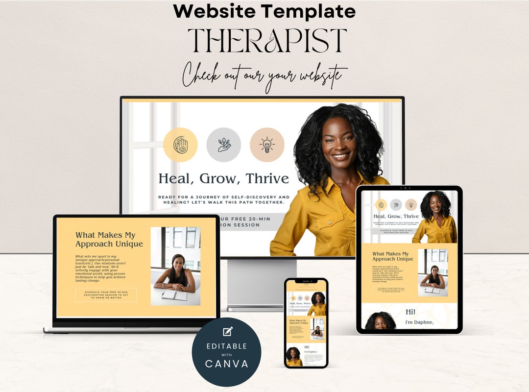 Yellow Therapist Canva Website Template, Psychotherapy Business ...