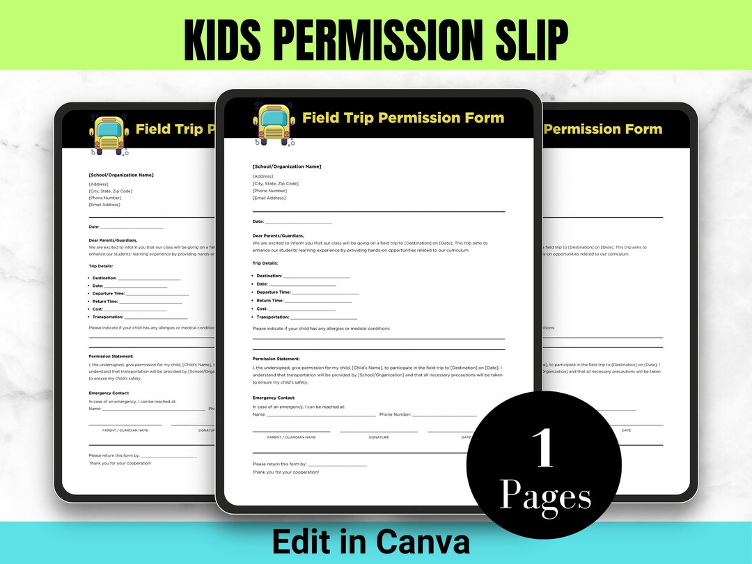 Field Trip Permission Form - School Consent Forms for Kids - Editable ...