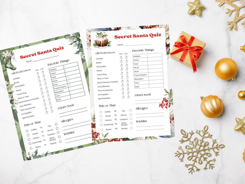 Secret Santa Questionnaire, Gift Exchange Survey and Favourite Things ...