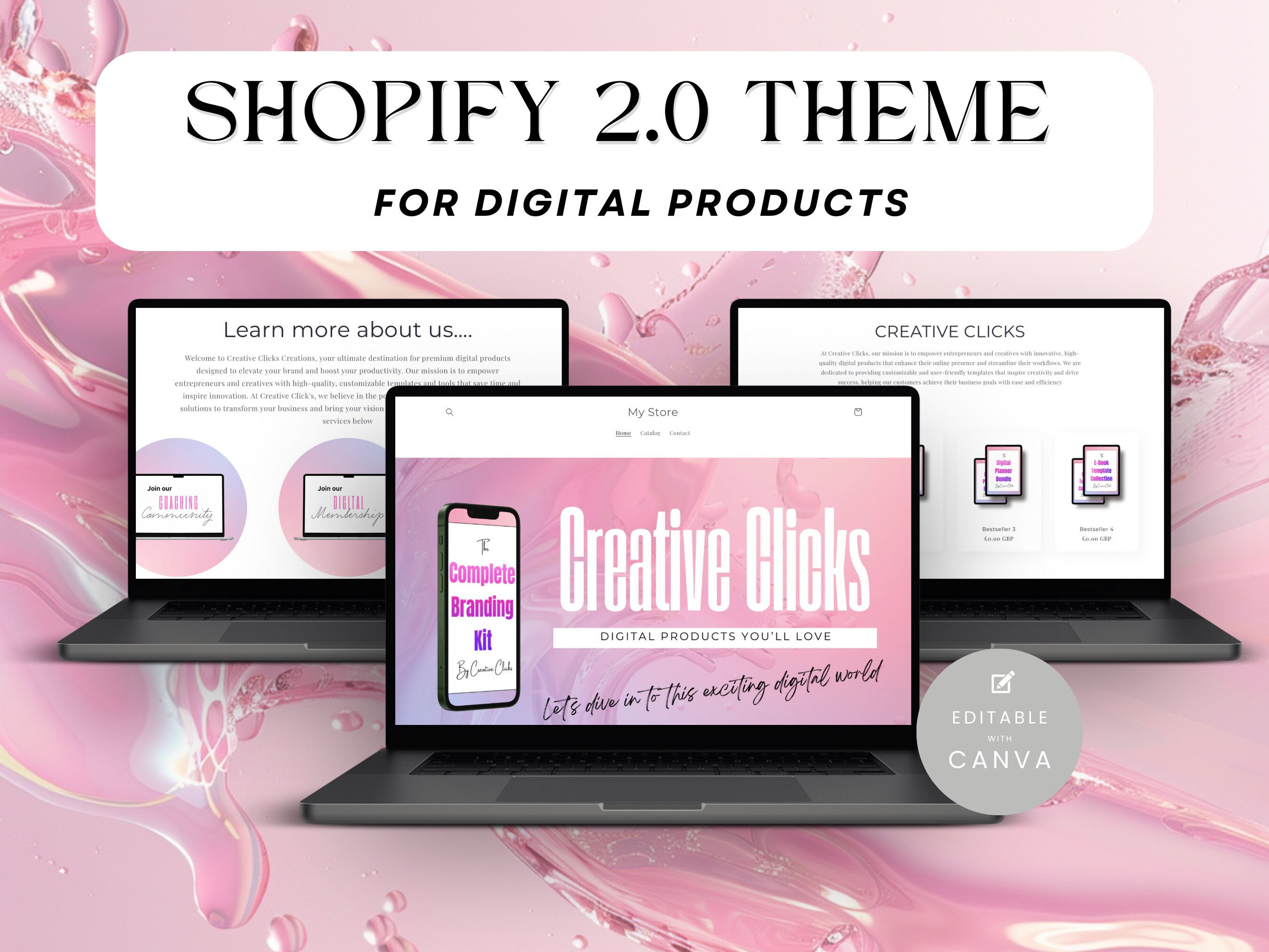 Shopify Theme for Digital Products, Website Template for Planners, PLR ...