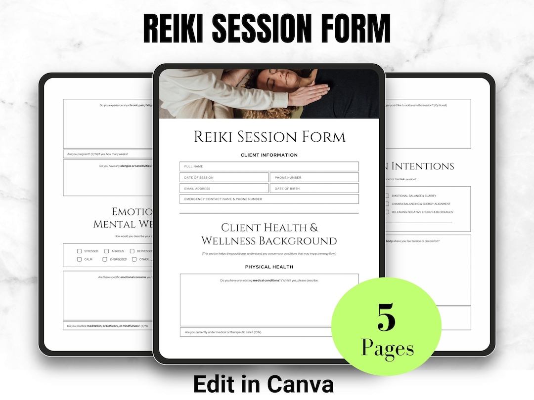 Reiki Session Form, Editable Client Intake Template, Distant Reiki ...