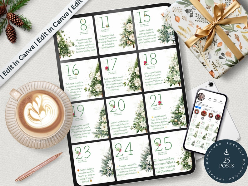 White Christmas Countdown Social Media Template for Business - Etsy