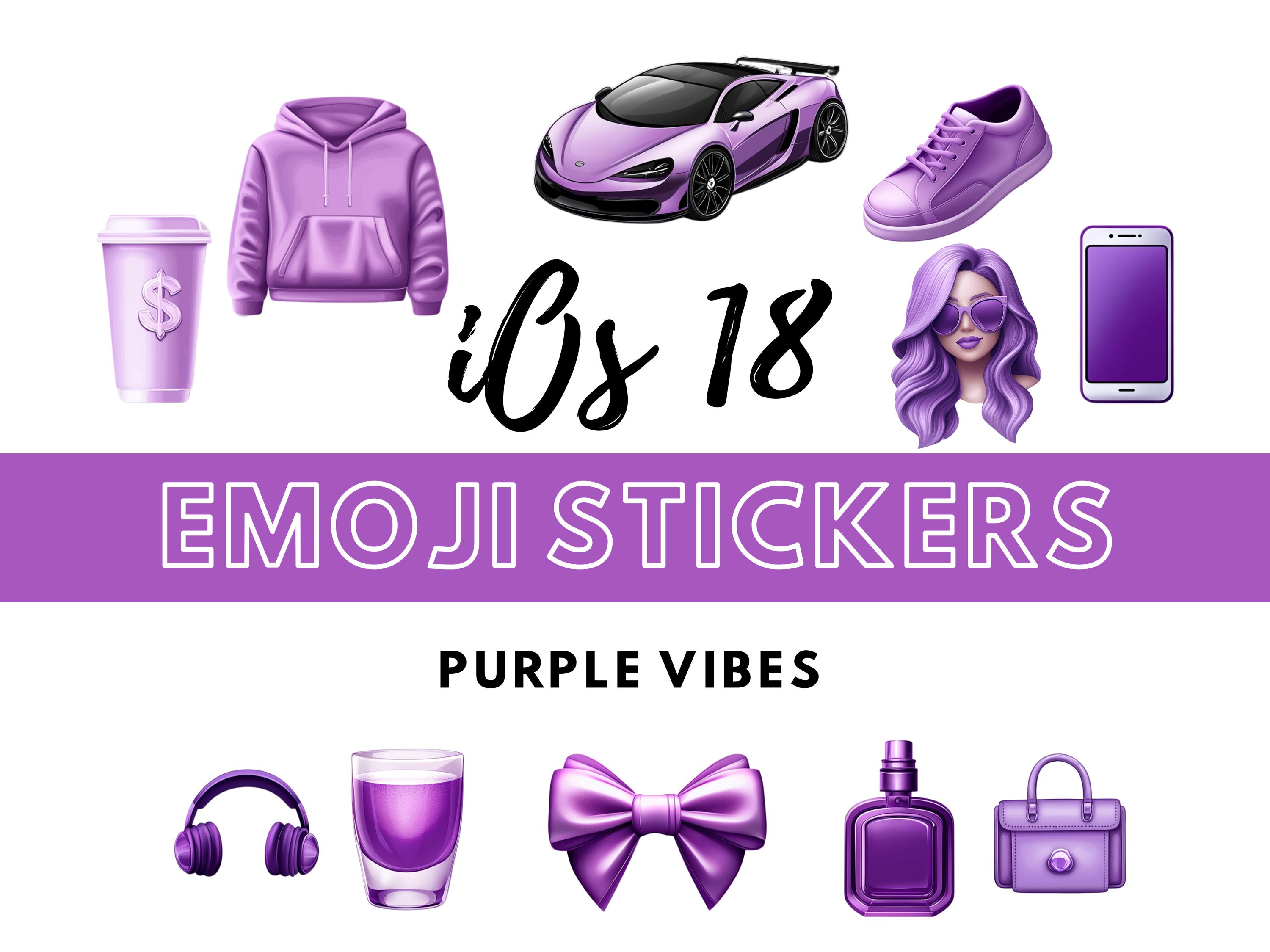 Purple Ios 18 Luxury Emoji Sticker Pack, iPhone Imessage Update. PNG ...