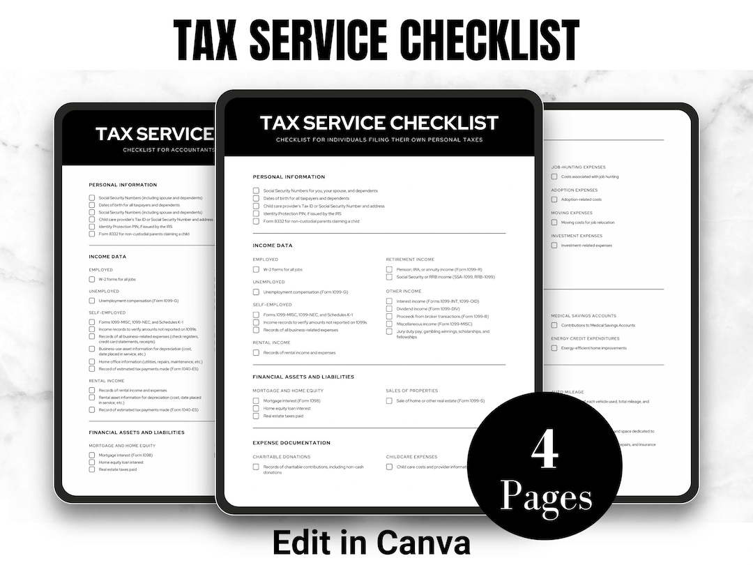 Fully Editable Tax Prep Checklist - Client Tax Template - Accountancy ...