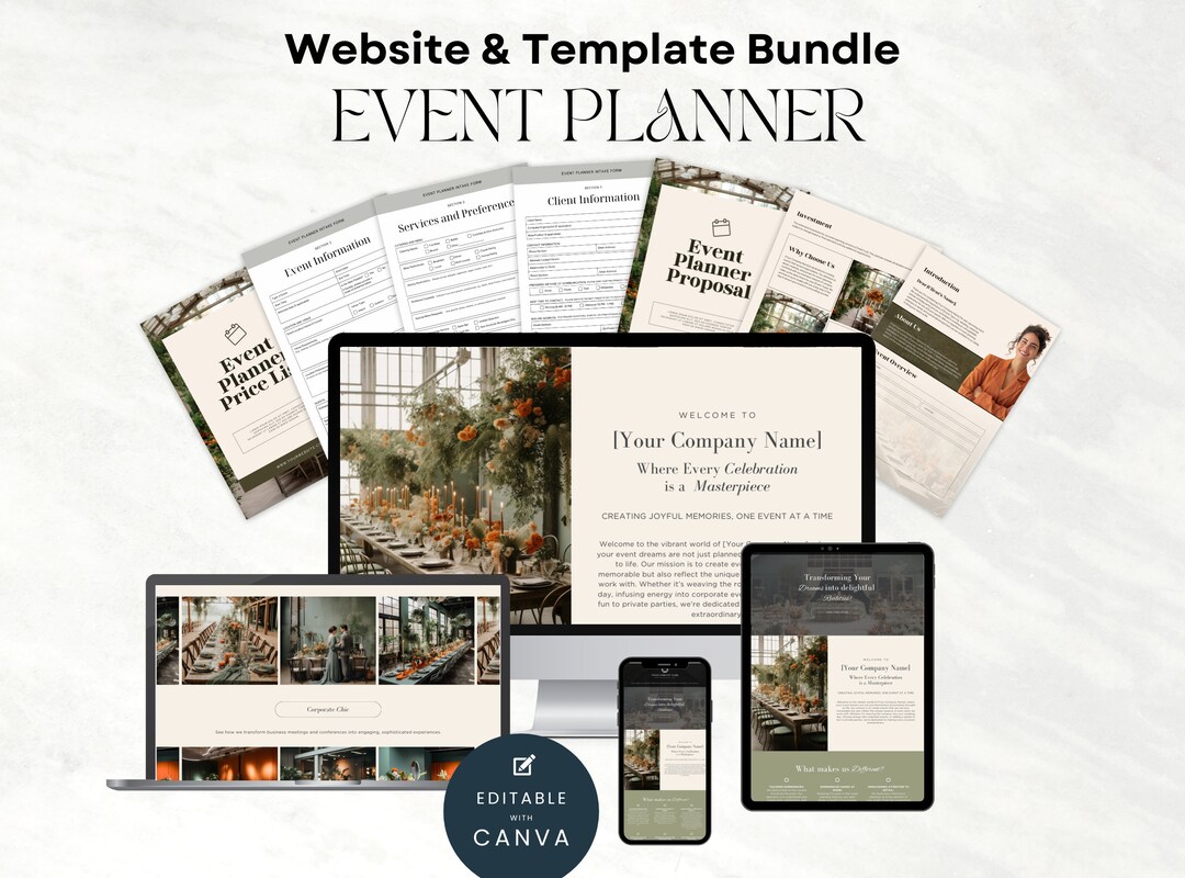 Event Planner Canva Website Template and Bundle, Events Manager Landing ...