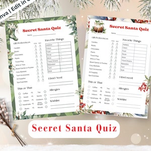 Secret Santa Questionnaire, Gift Exchange Survey and Favourite Things ...