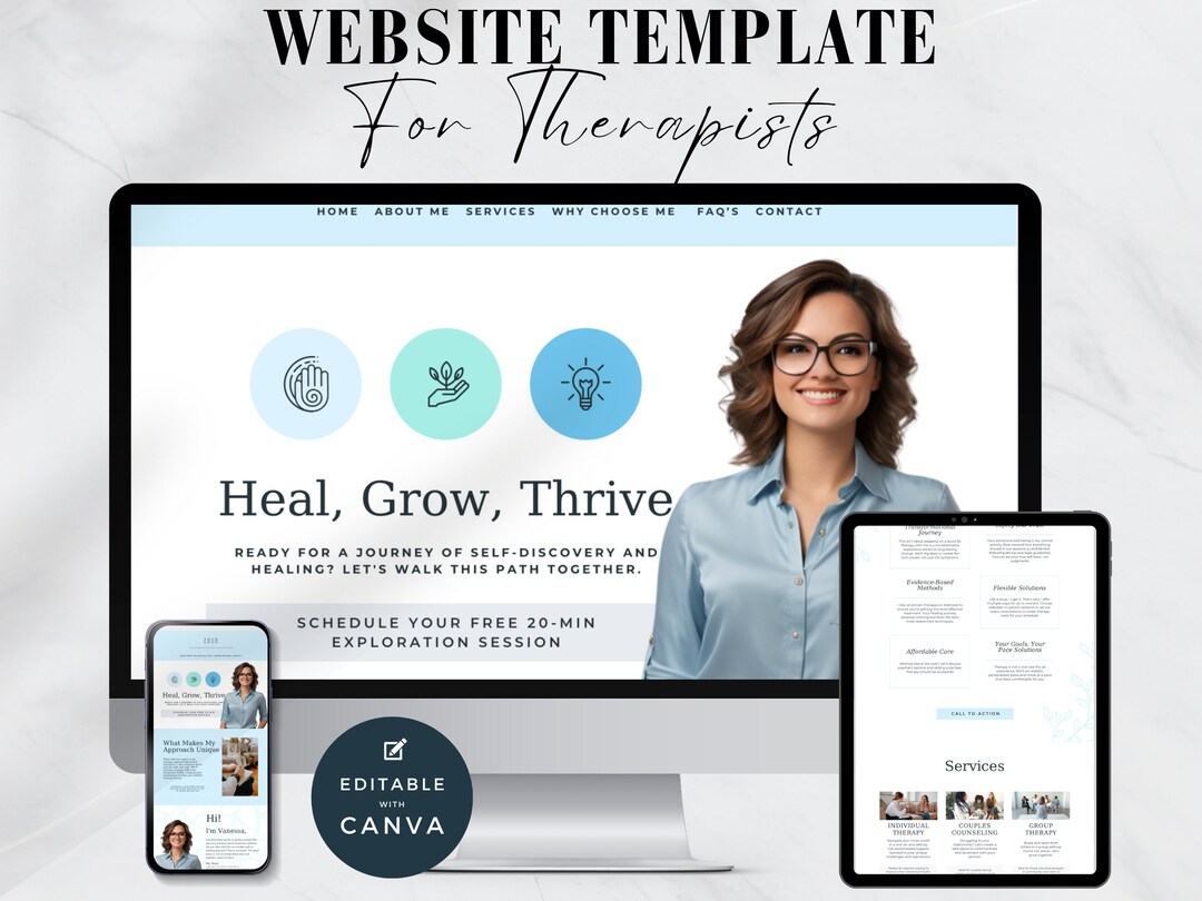 Counsellor Canva Website Template, Psychotherapist Landing Page Design ...