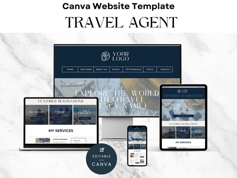 Travel Agent Website Template, Customizable Canva Design for Travel ...