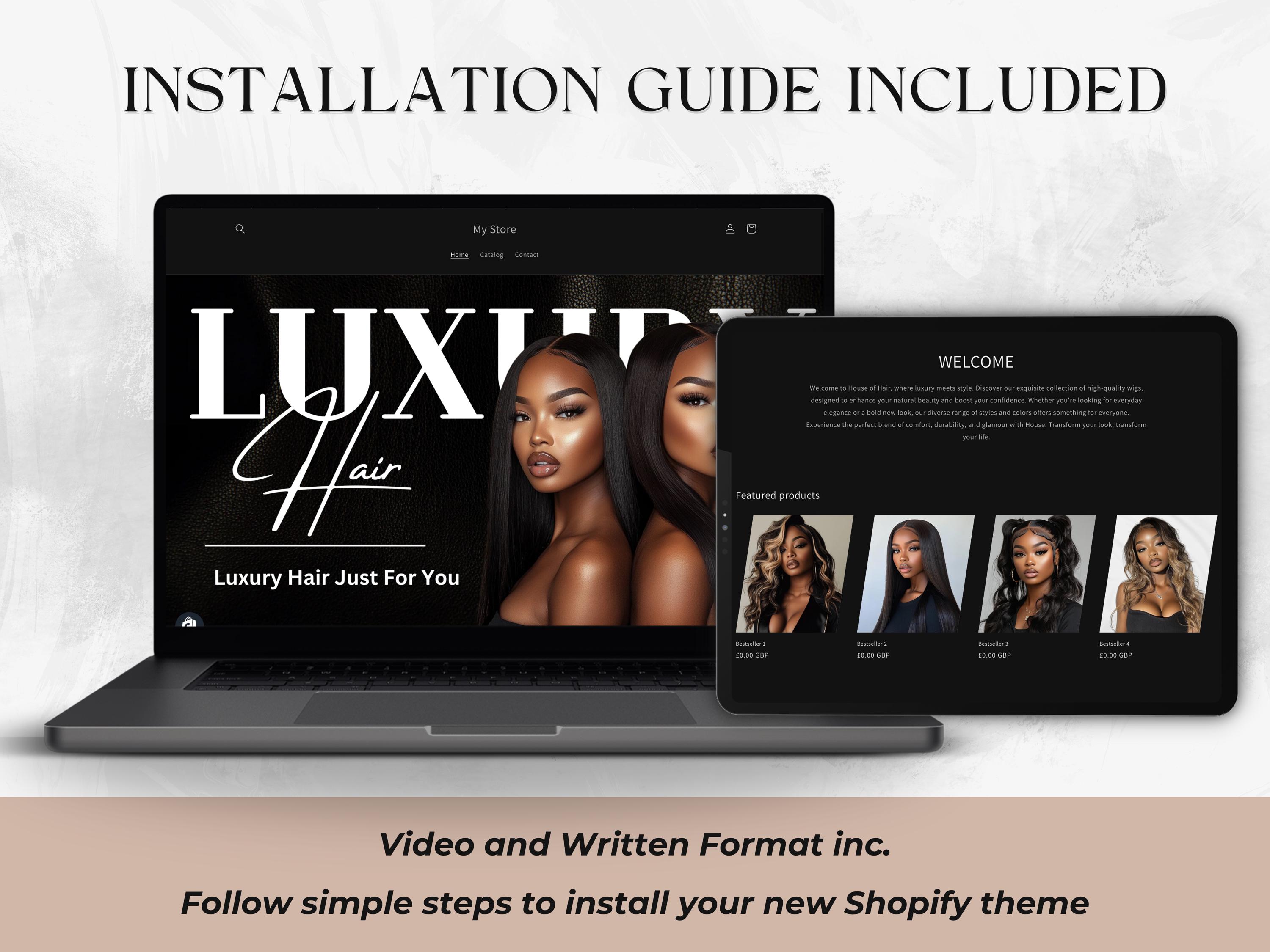Modern Custom Shopify Theme for Lace Front Wig Shop Luxury Black Design ...