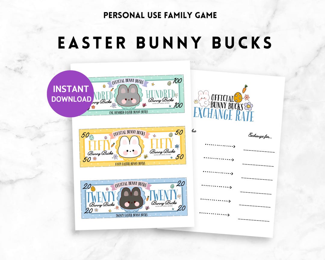 Bunny Bucks Printable Easter Play Money, Bunny Money, Kids Reward ...