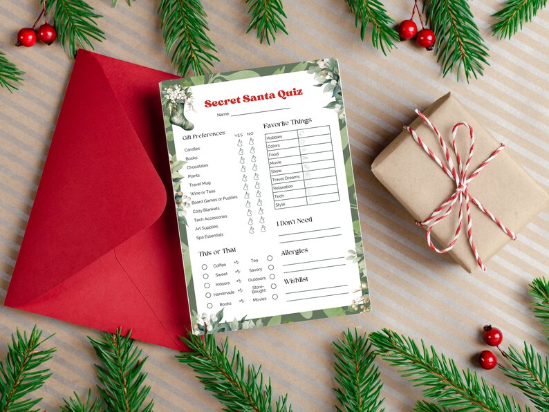 Secret Santa Questionnaire, Gift Exchange Survey and Favourite Things ...