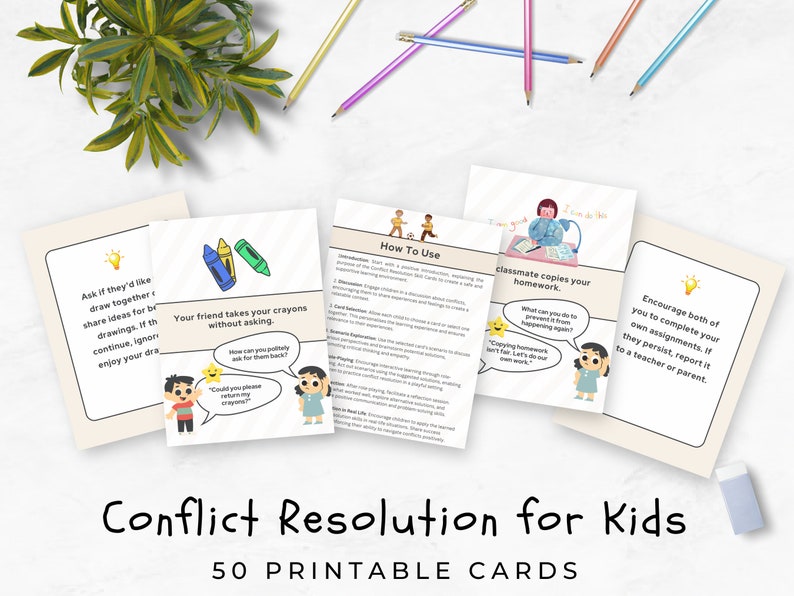 Kids Conflict Resolution Flashcards for Kids Social Skills - Etsy