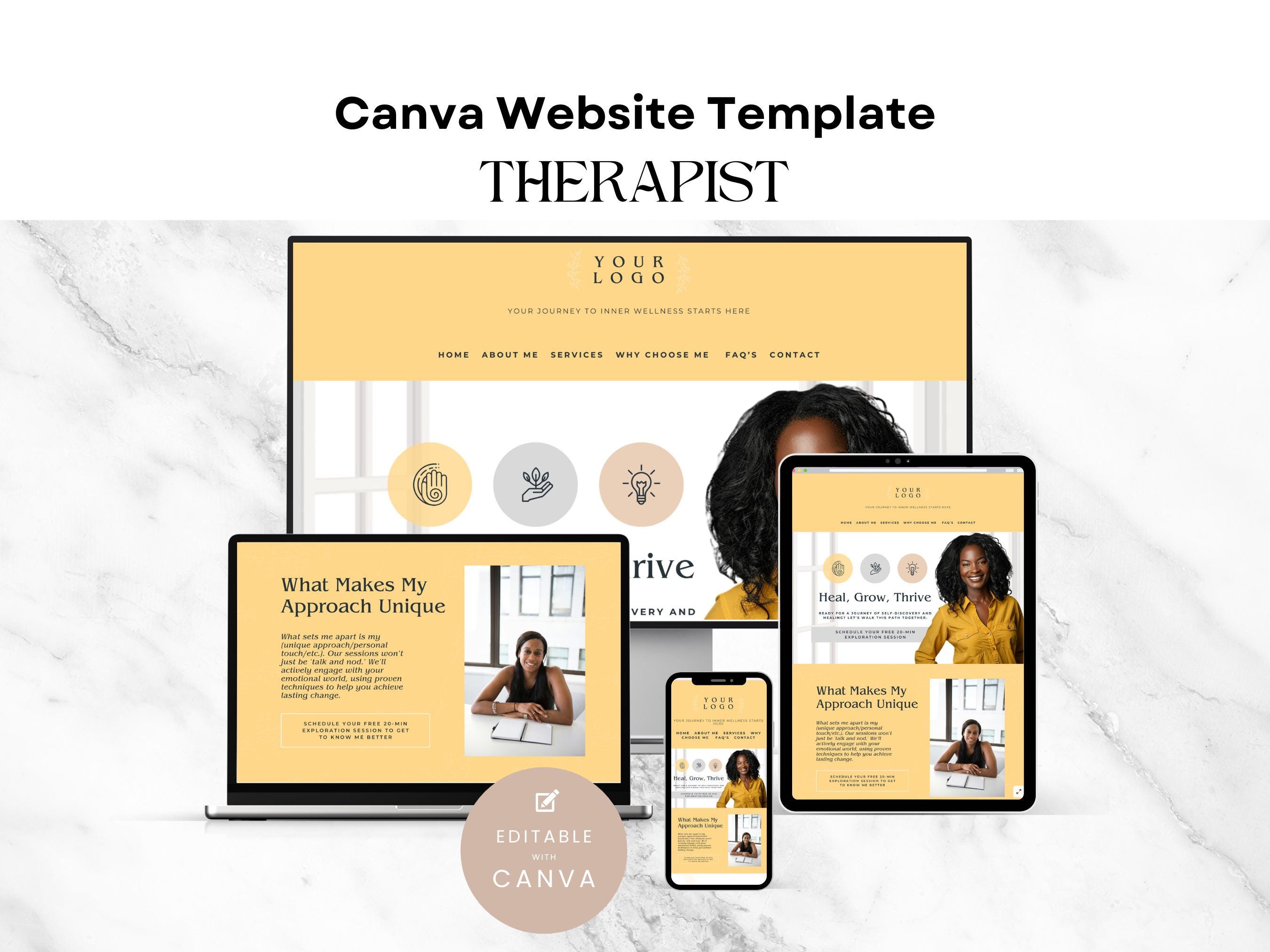 Yellow Therapist Canva Website Template, Psychotherapy Business ...