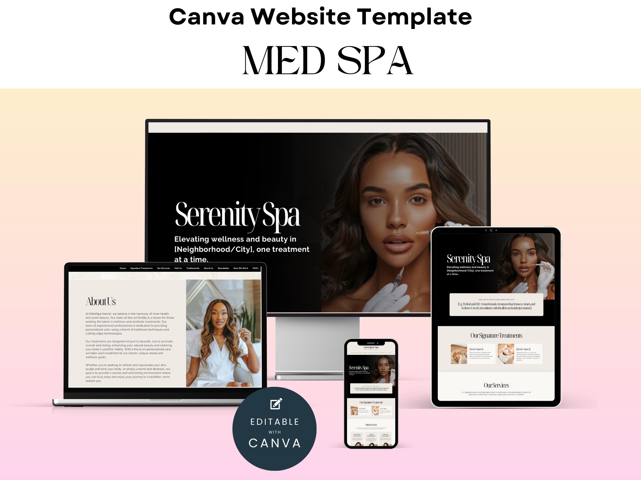 Black Med Spa Canva Website Template | Skin Care or Spa Business ...