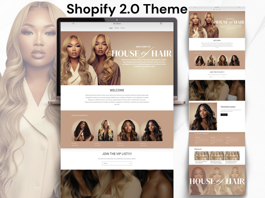 SHOPIFY Theme for Hair Business, Modern Boutique Luxury Banners for ...