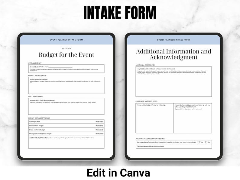 Editable Event Planner Questionnaire - Customizable Client Intake Form ...