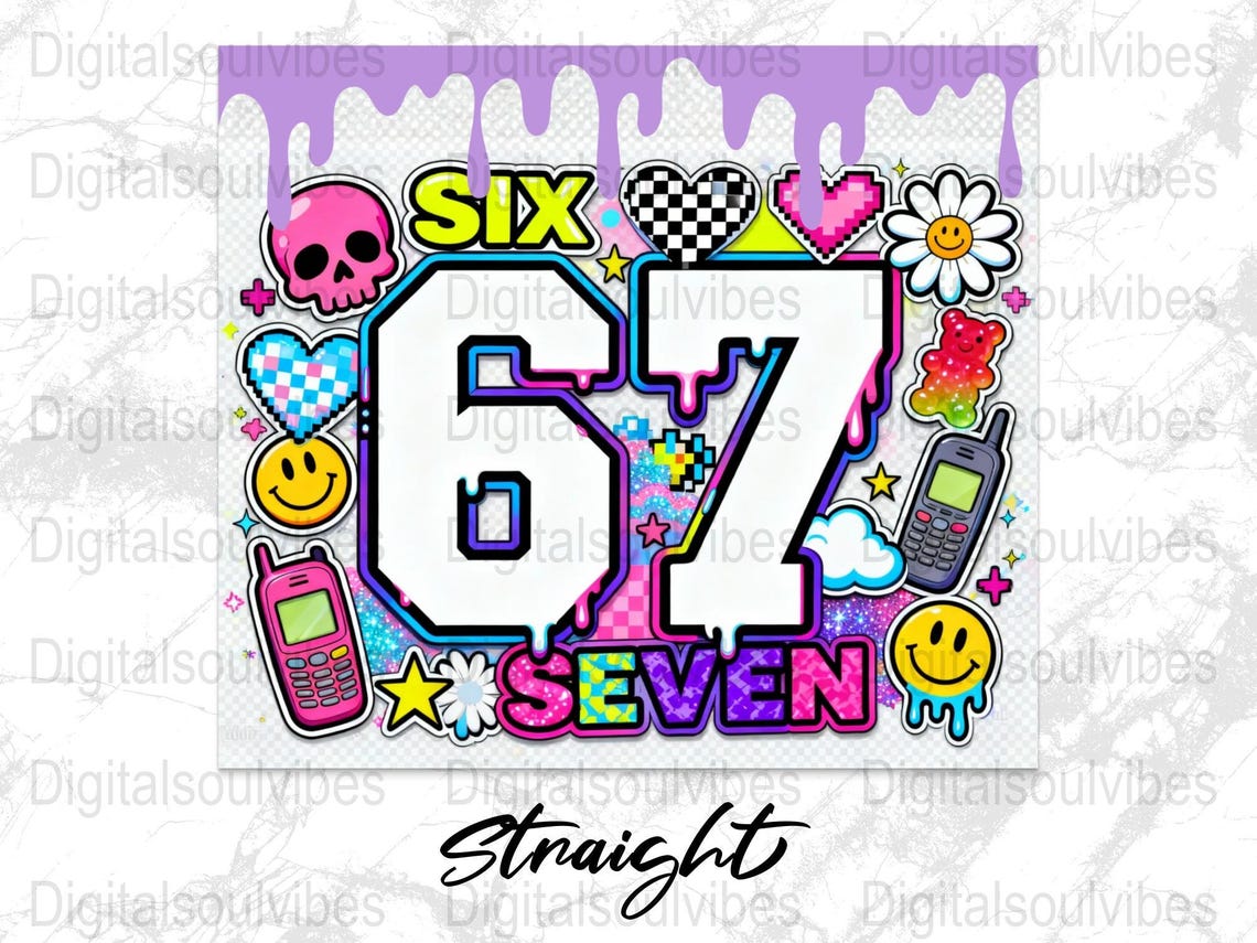 Six Seven 6 7 Digital 20 Oz Skinny Tumbler Wrap PNG, Y2K 2000s Designs ...