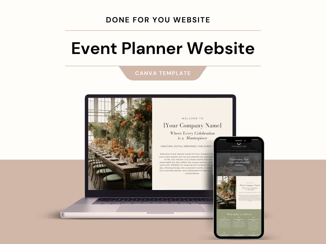 Event Planner Business Canva Website Template, Events Manager Landing ...