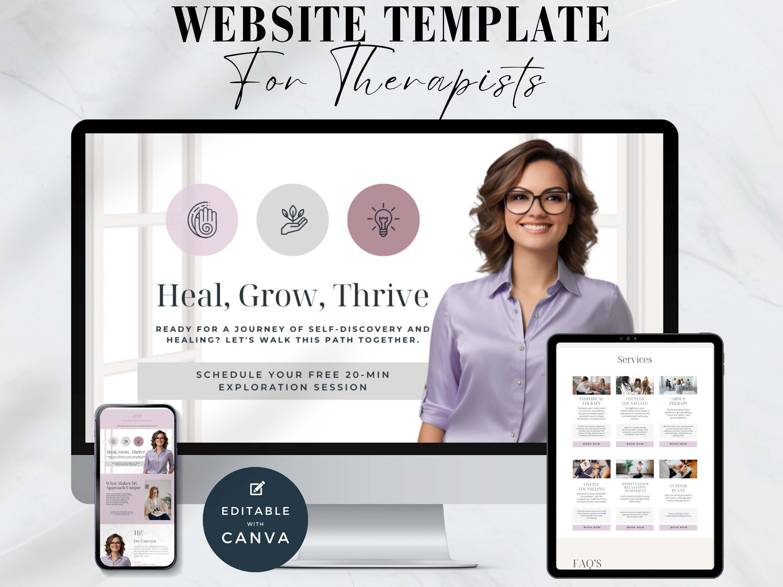 Therapist Canva Website Template, Psychotherapist Landing Page Design ...