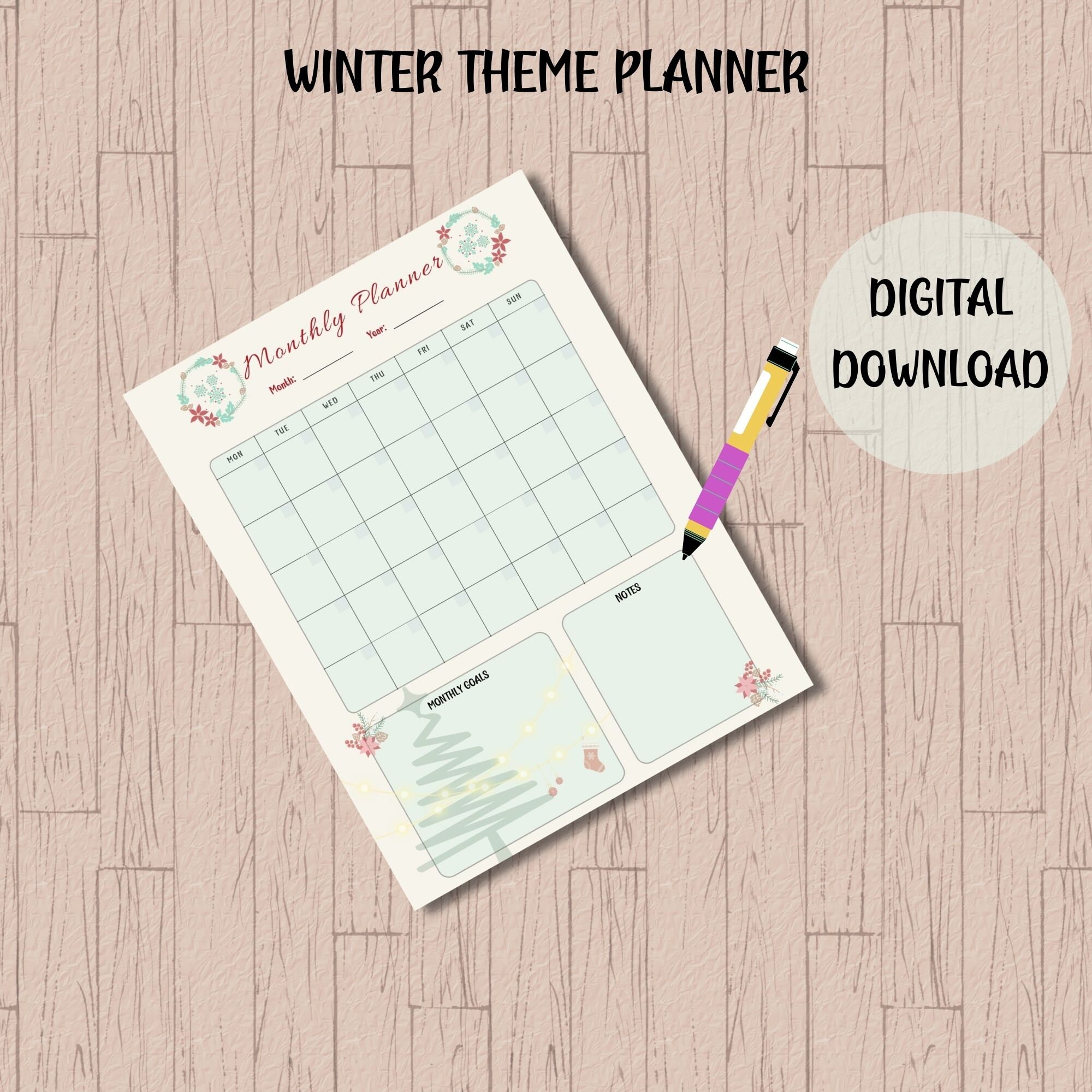 Undated Monthly Planner Printable PDF Printable Monthly Calendar Four ...