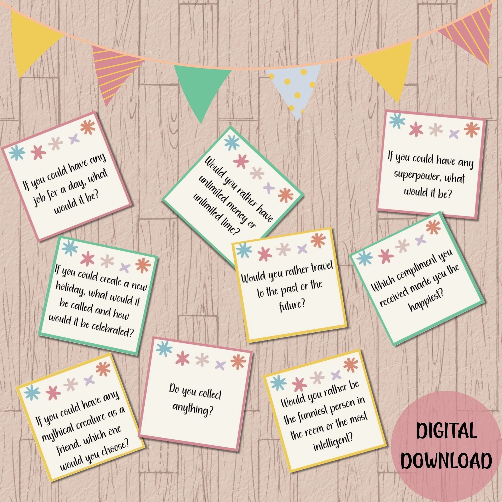 108 Printable Conversation Cards, Conversation Starter, Icebreaker Game ...