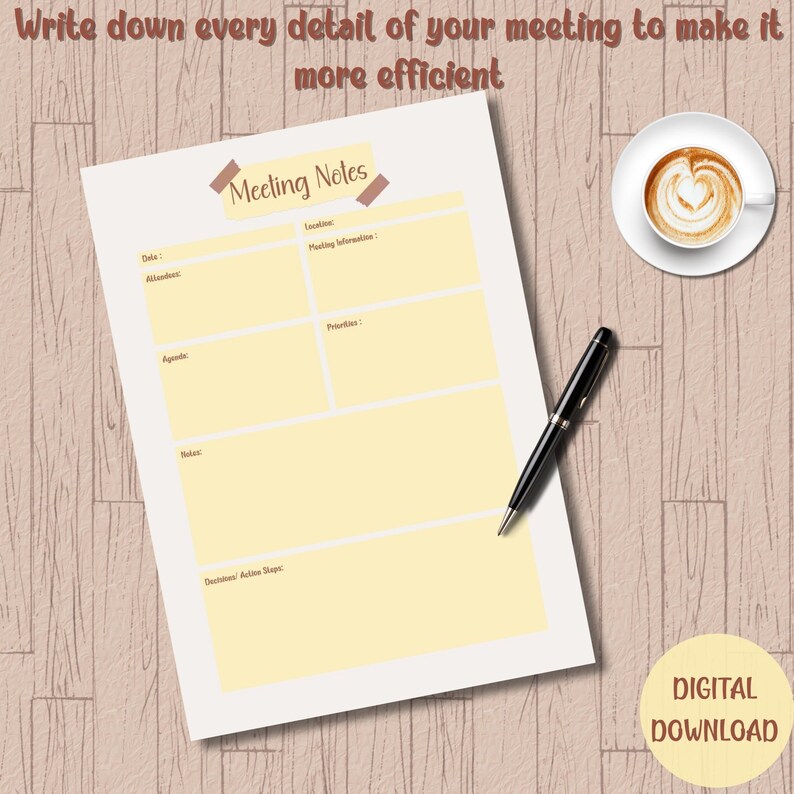 Meeting Notes PDF Note Taking Printable Meeting Planner Meeting Agenda ...