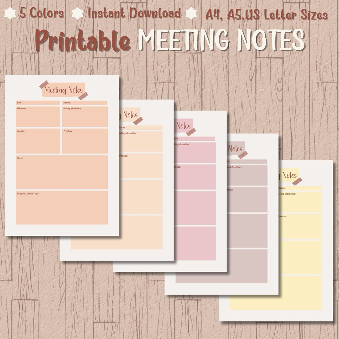 Meeting Notes PDF Note Taking Printable Meeting Planner Meeting Agenda ...