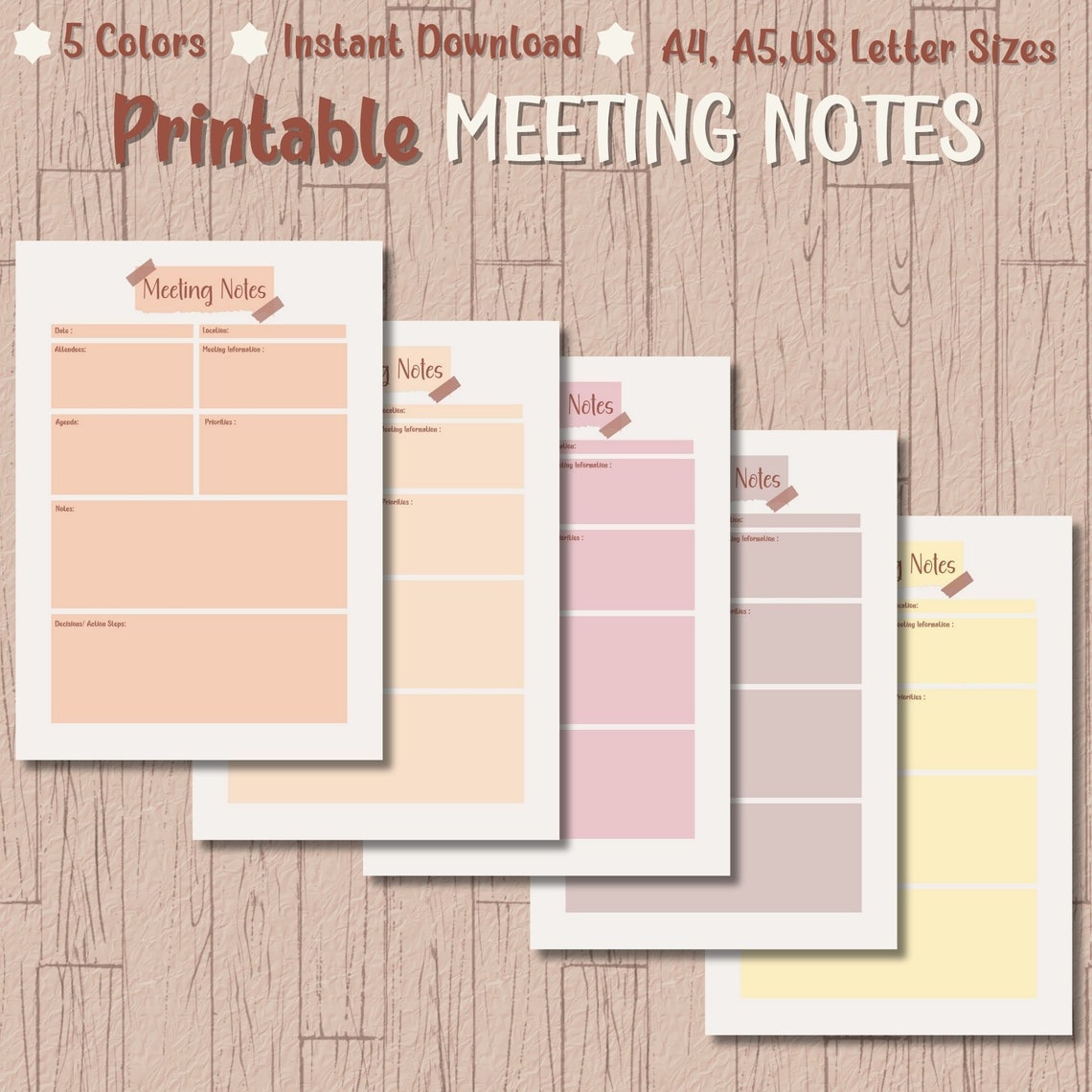 Meeting Notes PDF Note Taking Printable Meeting Planner Meeting Agenda ...