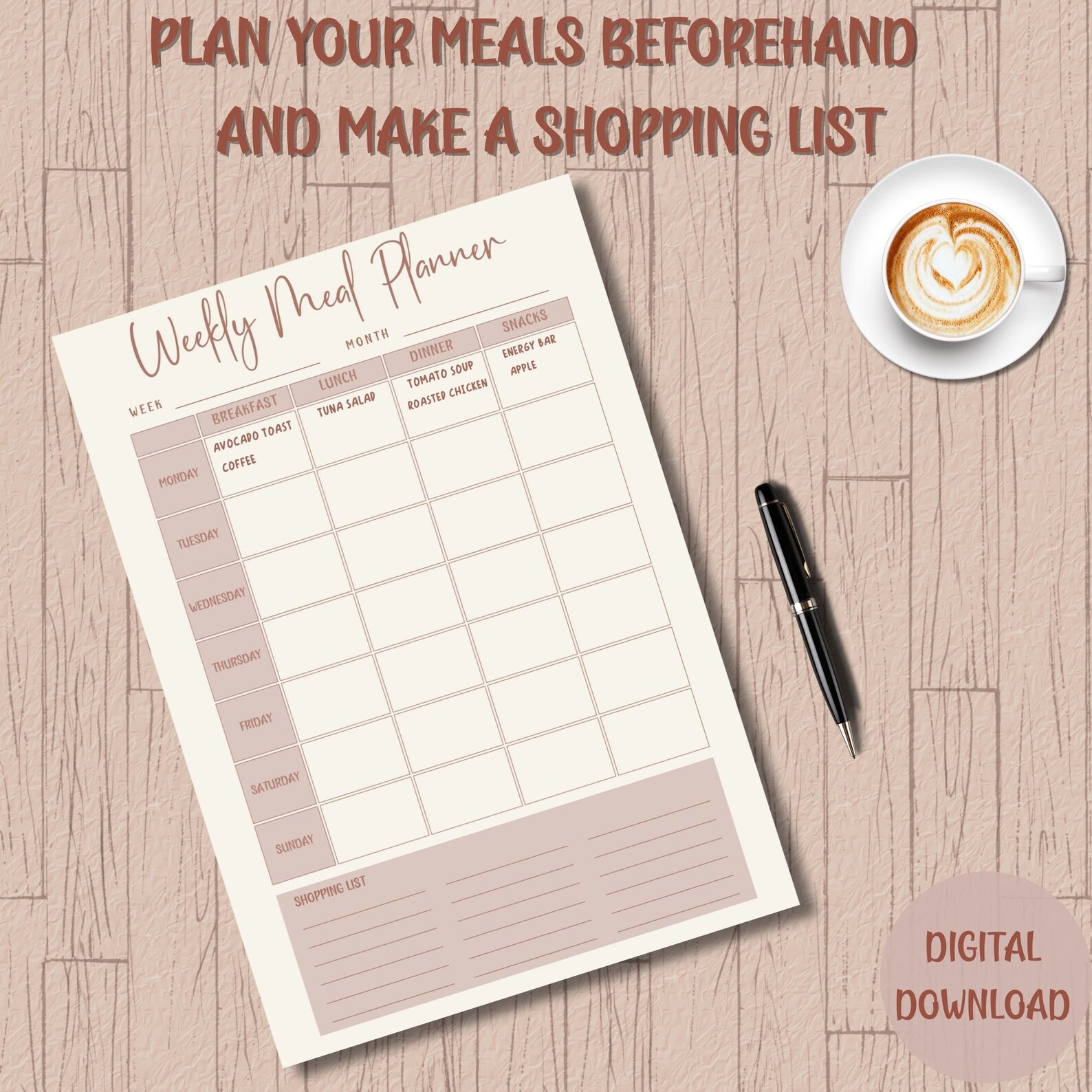 Printable Weekly Meal Planner PDF Meal Tracker Meal Prep Planner Meal ...
