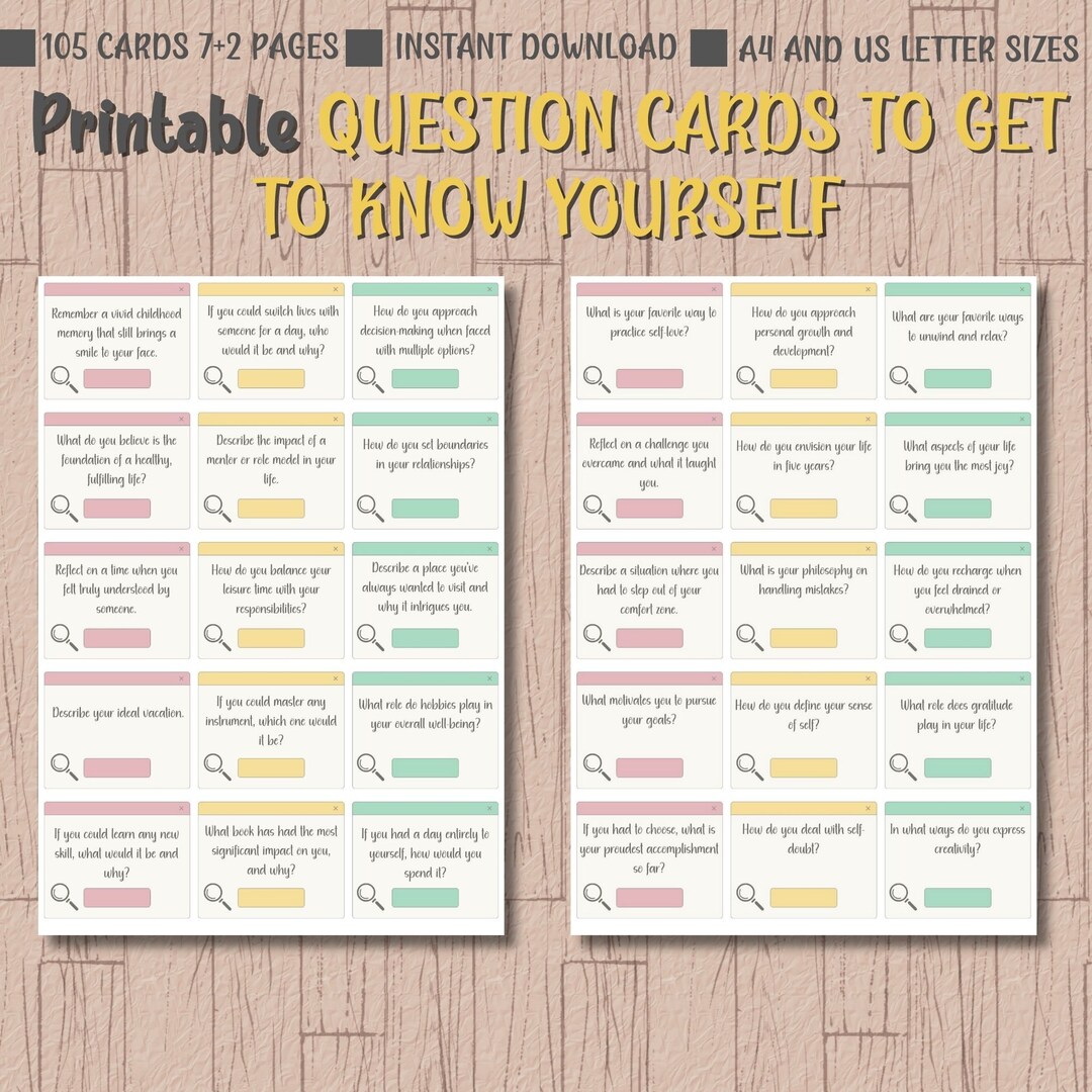 Printable Self Reflection Cards to Get to Know Me Guided Journal ...