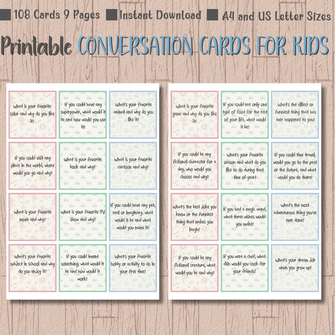 Conversation Starter Cards Printable Kids Games Kids Activities ...