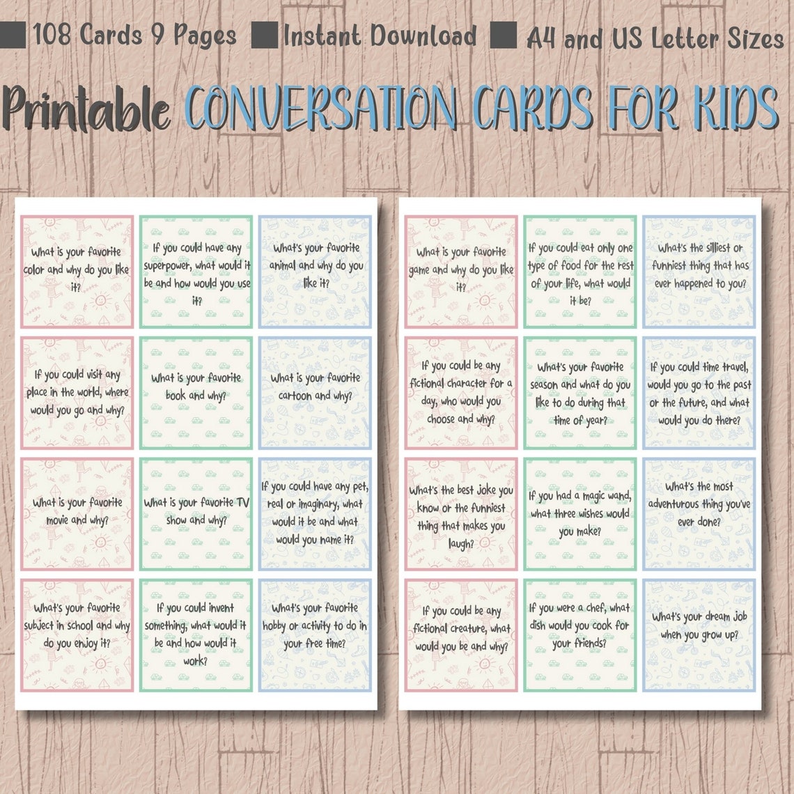 Conversation Starter Cards Printable Kids Games Kids Activities ...