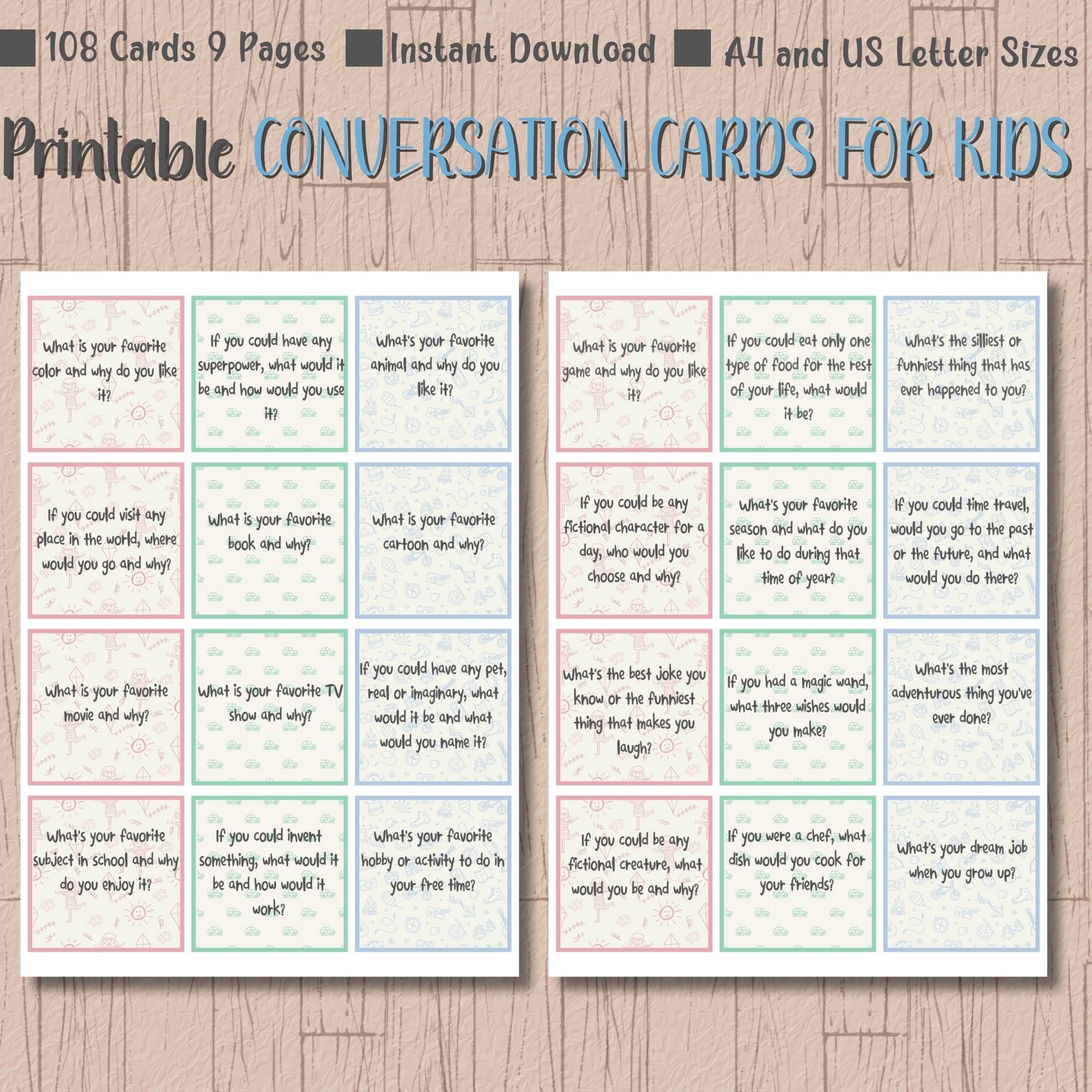 Conversation Starter Cards Printable Kids Games Kids Activities ...