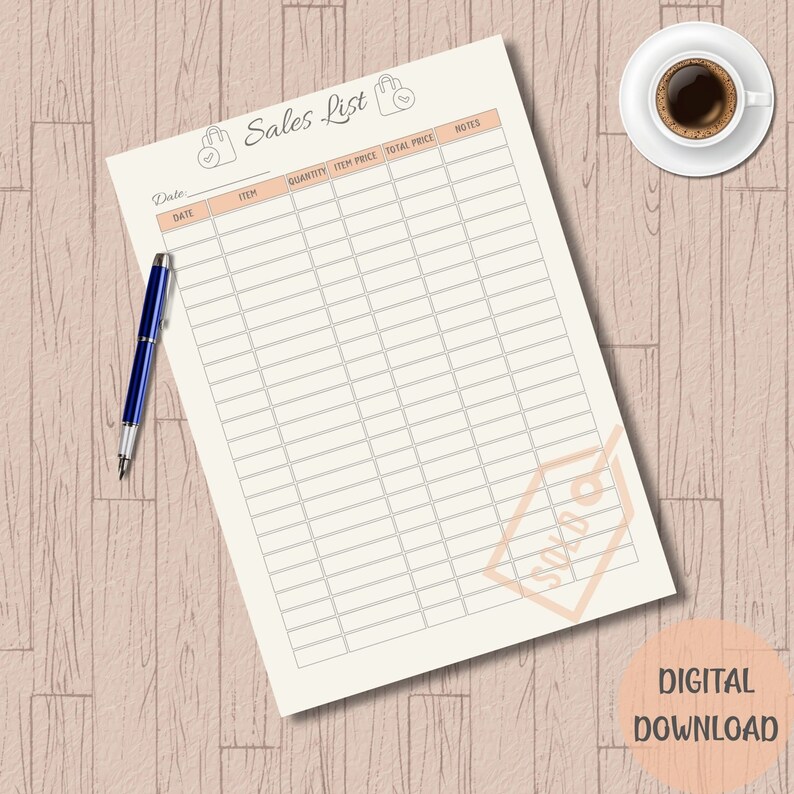Printable Sales Tracker Spreadsheet Daily Sales Log Items Sale List ...