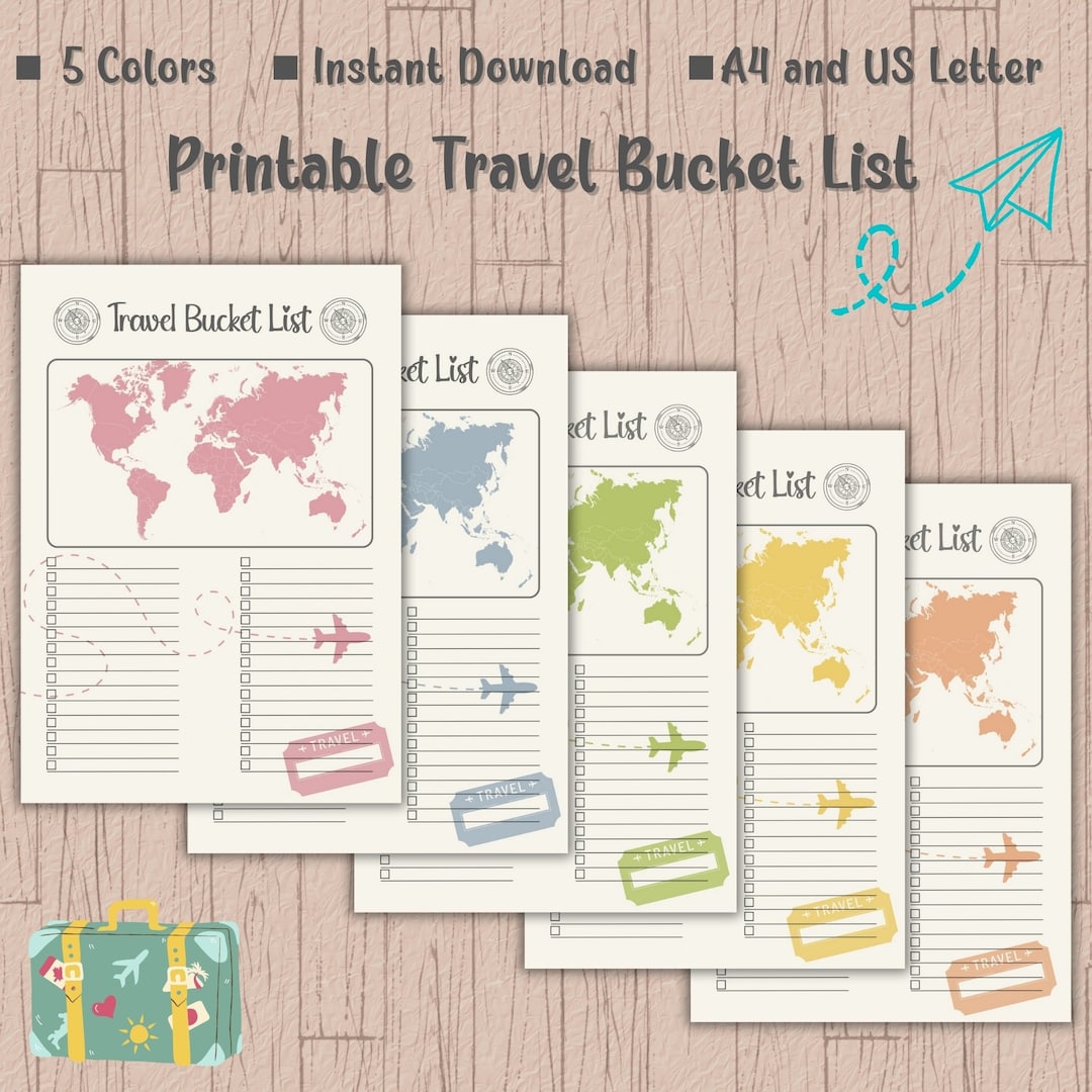 Travel Bucket List Printable Travel Itinerary Planner Adventure Bucket ...