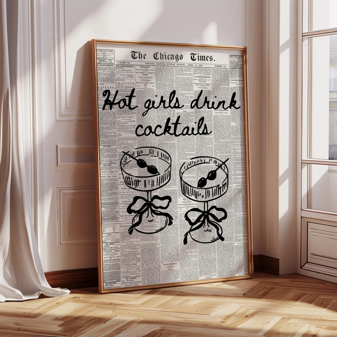 Newspaper Cocktail Print: "hot Girls Drink Cocktails" Bar Cart Art - Etsy