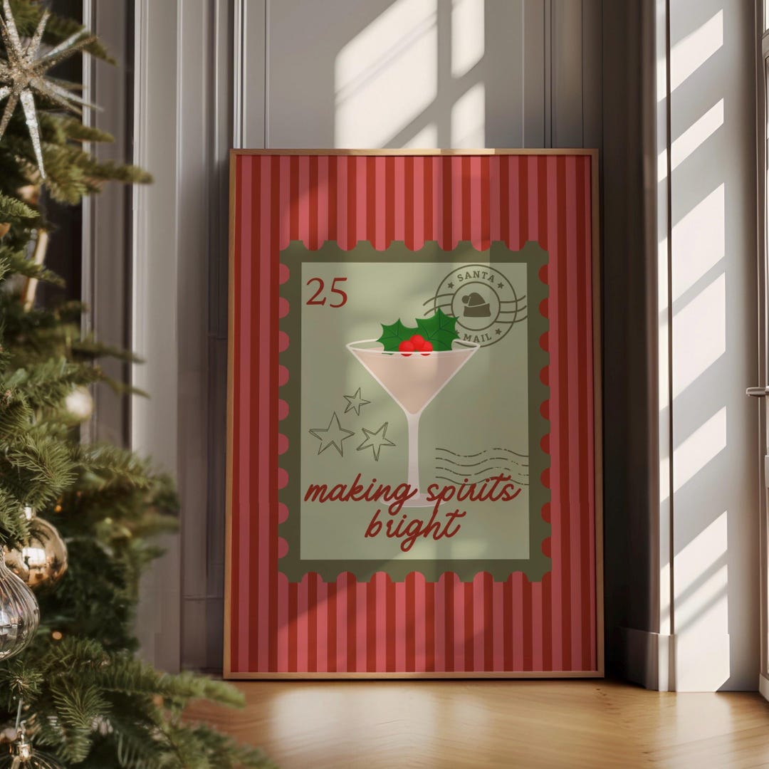 Retro Christmas Cocktail Stamp Print: Vintage Bar Cart Art - Etsy